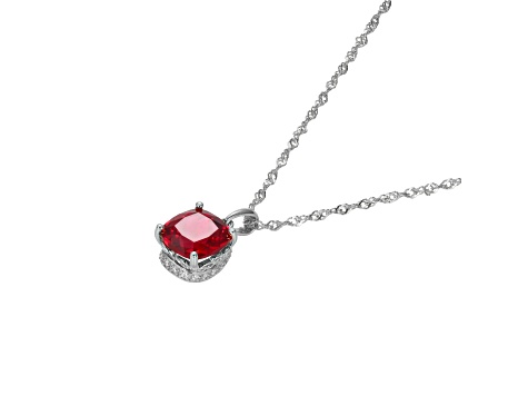 Lab Created Ruby And Diamond Simulant Platinum Over Silver July Birthstone Pendant 4.42ctw ...