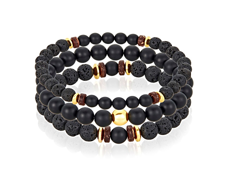 Invicta Jewelry Men's Matte Black Agate, Lava and Hematite Stone Bead ...