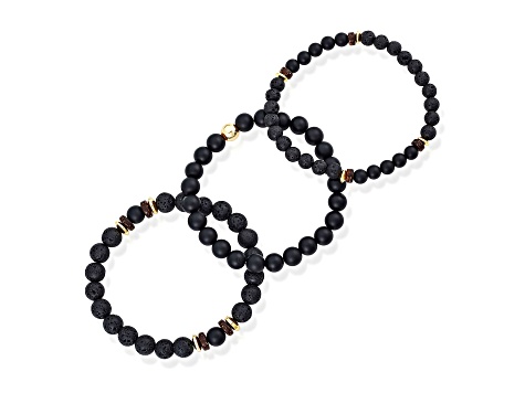 Invicta Jewelry Men's Matte Black Agate, Lava and Hematite Stone Bead ...