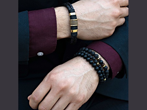 Invicta Jewelry Men's Matte Black Agate, Lava and Hematite Stone Bead ...