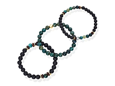 Invicta Jewelry Men's Moss Agate, Lava and Hematite Stone Bead Stretch ...