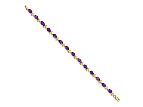 14k Yellow Gold Floral Diamond and Amethyst Bracelet - 1B6TCA | JTV