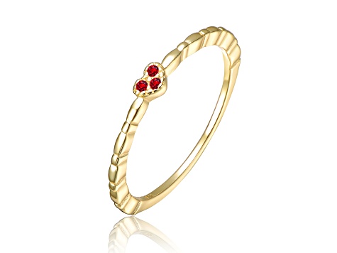 Ruby Red Cubic Zirconia, 14K Gold Plated over Brass Whimsical Heart ...