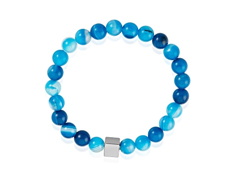 Invicta Jewelry Men's Blue Banded Agate with Hematite Cube Stone Bead ...