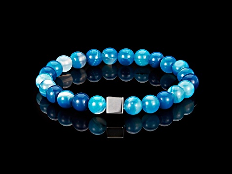 Invicta Jewelry Men's Blue Banded Agate with Hematite Cube Stone Bead ...