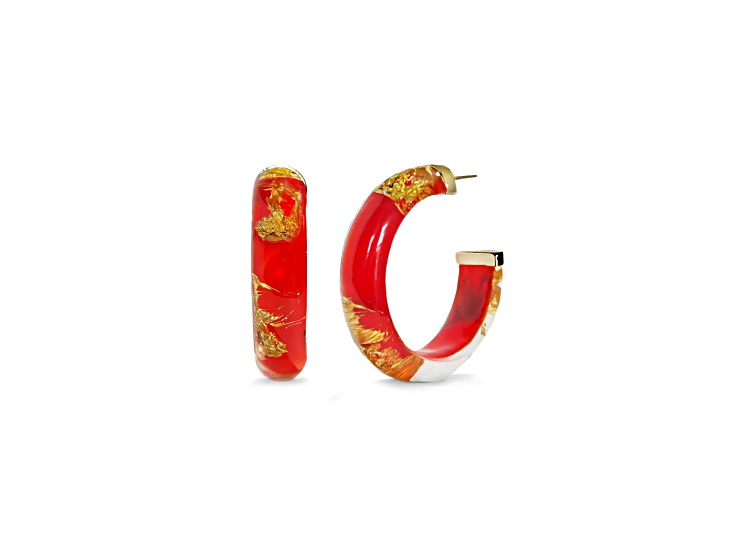 14K Yellow Gold Over Sterling Silver Small Gold Leaf Acrylic Hoops in ...