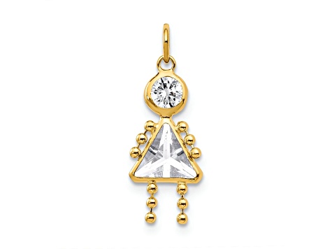 10k Yellow Gold White Diamond Simulant April Birthstone and Clear Cubic ...