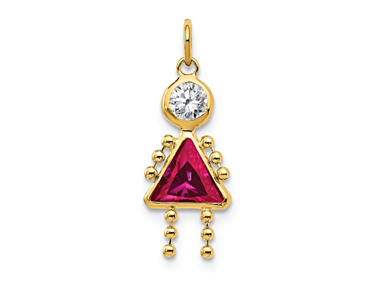 10k Yellow Gold Red Ruby Simulant July Birthstone and Clear Cubic Zirconia Girl Charm - 1BPNNG | JTV