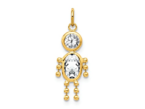 10k Yellow Gold White Diamond Simulant April Birthstone and Clear Cubic ...