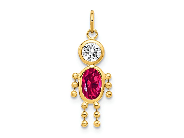 10k Yellow Gold Red Ruby Simulant July Birthstone and Clear Cubic Zirconia Boy Charm - 1BPNNS | JTV