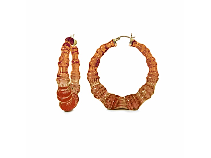 14K Yellow Gold Over Sterling Silver Bamboo Acrylic Hoops in Rum and ...