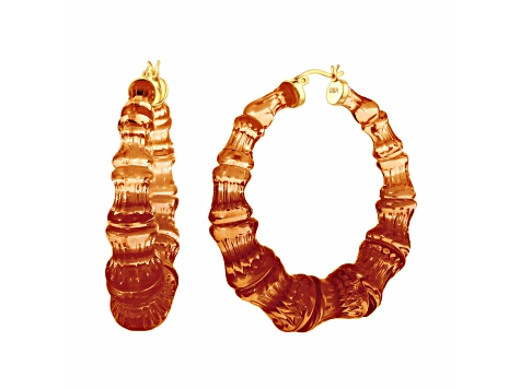 14K Yellow Gold Over Sterling Silver Bamboo Acrylic Hoops in Rum and ...