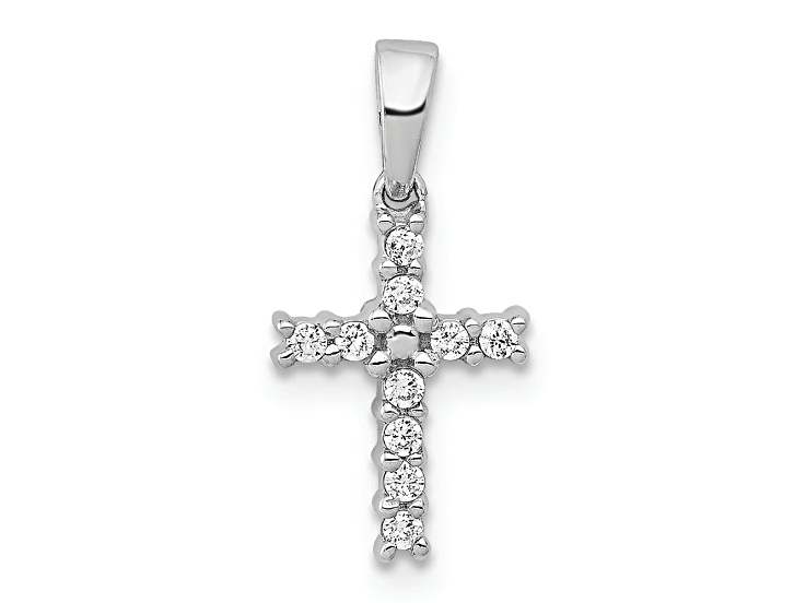 Rhodium Over 14K White Gold Diamond Latin Cross Pendant - 1C6PYB | JTV