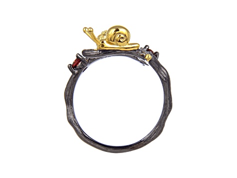 Garnet Black Rhodium Over and 14K Gold Over Sterling Silver Robin Ring ...