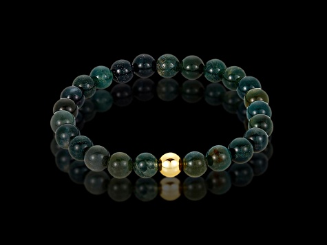 Invicta Jewelry Men's Moss Agate and Hematite Stone Bead Stretch ...