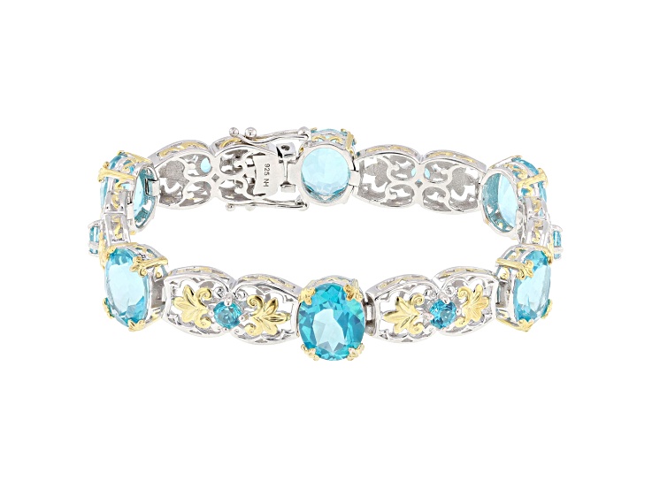 Blue Paraiba Color Topaz Rhodium & 24k Yellow Gold Over Palladium ...