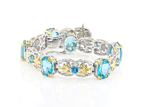Blue Paraiba Color Topaz Rhodium & 24k Yellow Gold Over Palladium ...