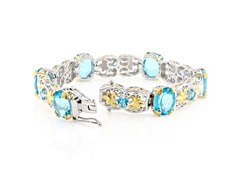 Blue Paraiba Color Topaz Rhodium & 24k Yellow Gold Over Palladium ...