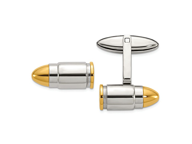 Stainless Steel Polished Yellow IP-plated Bullet Cuff Links - 1CSLJA | JTV