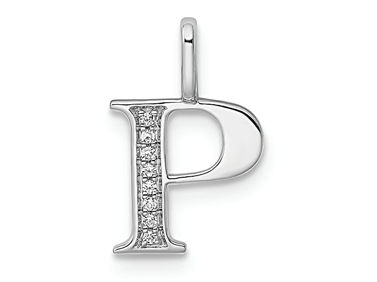 14K White Gold Diamond Letter P Initial Pendant - 1CSX8P | JTV