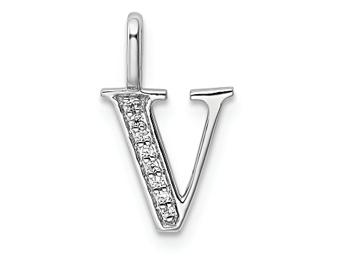 14K White Gold Diamond Letter V Initial Pendant - 1CSX8V | JTV