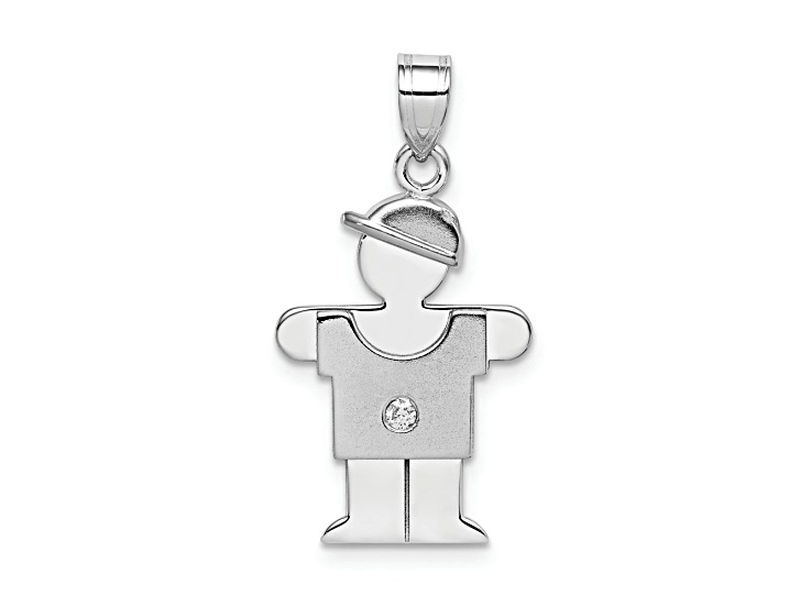 Rhodium Over 14k White Gold Satin Diamond Kid with Hat Pendant - 1CXL7A ...