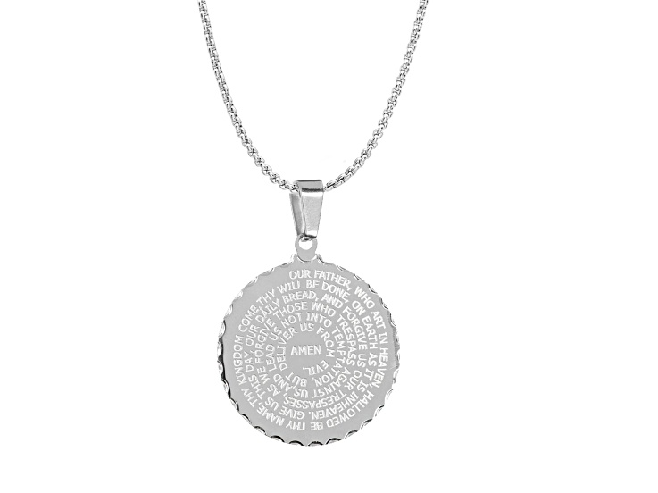 Stainless Steel "Our Father" English Prayer Round Pendant With Chain ...