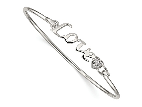 Rhodium Over Sterling Silver Polished LOVE with Cubic Zirconia Heart ...