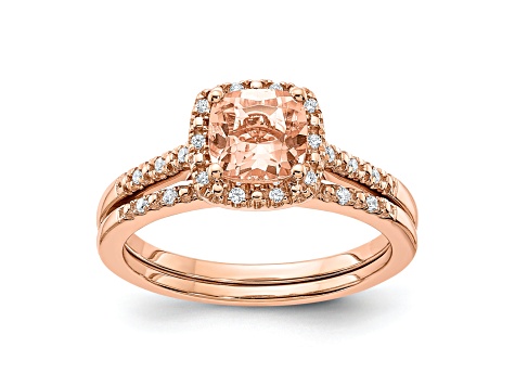 14K Rose Gold Morganite Diamond Halo Engagement Ring - 1D6J8A | JTV