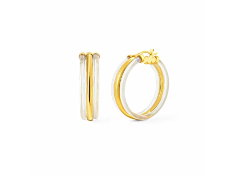 14K Yellow Gold Over Sterling Silver Acrylic Ridge Hoop Earrings in ...