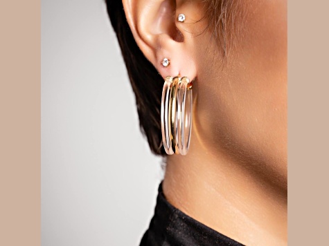 14K Yellow Gold Over Sterling Silver Acrylic Ridge Hoop Earrings in ...