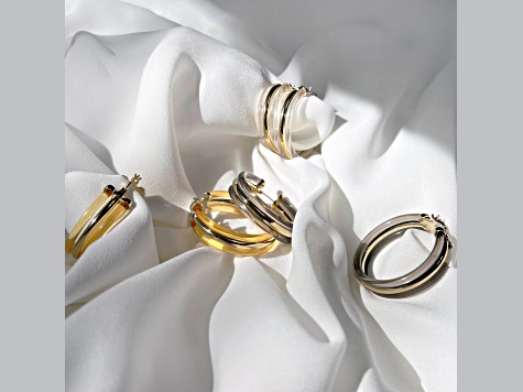 14K Yellow Gold Over Sterling Silver Acrylic Ridge Hoop Earrings in ...