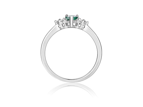 Emerald with White Sapphire Accents Sterling Silver Ring, 0.62ctw ...