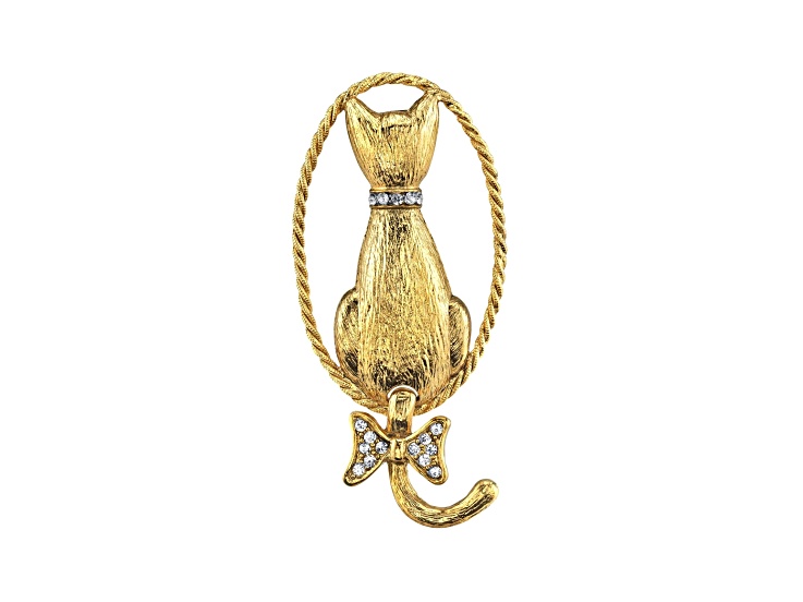 1928 Jewelry Gold Tone Crystal Backwards Cat Pin - 1DKSSA | JTV