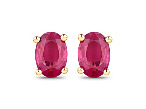 6x4mm Pink Ruby 10K Yellow Gold Oval Stud Earrings 1.04ctw - 1EITSD | JTV