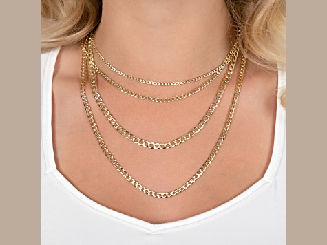 18K Gold over Sterling Silver 4MM Two Tone Diamond Cut Cuban Chains ...