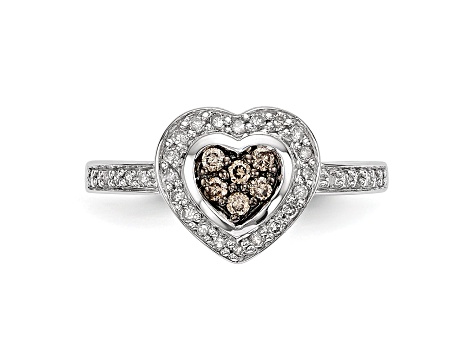 Sterling Silver Polished 0.25ctw Champagne and Clear Diamond Heart Ring ...