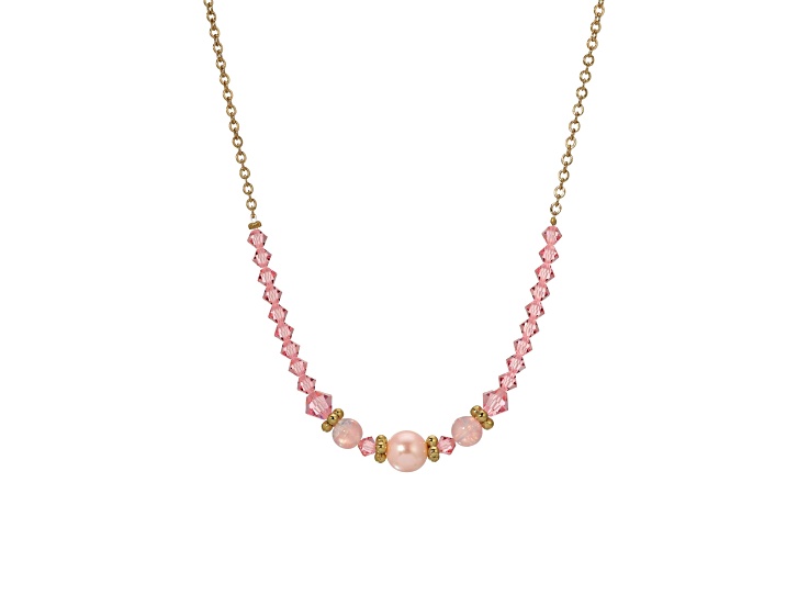 Yellow Base Metal Graduated Pink Multi Bead Necklace 16 inch Adj ...