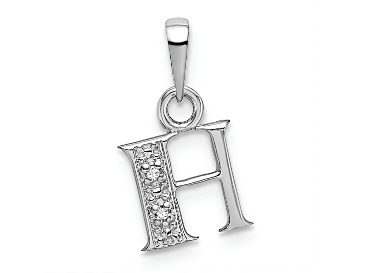 Rhodium Over 10k White Gold Accent Diamond Letter H Initial Pendant ...