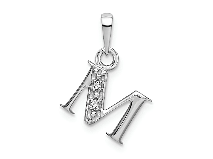 Rhodium Over 10k White Gold Accent Diamond Letter M Initial Pendant ...