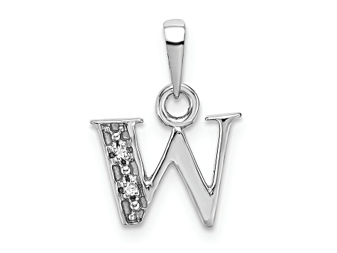 Rhodium Over 10k White Gold Accent Diamond Letter W Initial Pendant ...