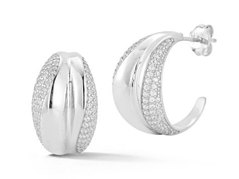 Sterling Statements Rhodium Over Sterling Silver Half Pave Bold Concave ...