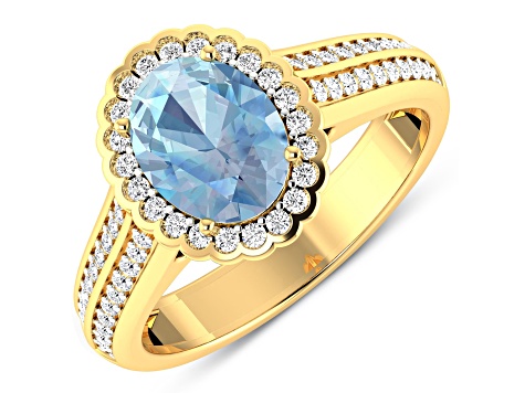 Blue Aquamarine and White Diamond Bridge 14K Yellow Gold Ring - 1JPTWB ...