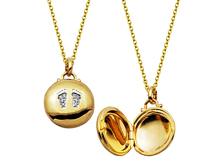White Cubic Zirconia 18k Yellow Gold Over Brass Foot Print Locket ...