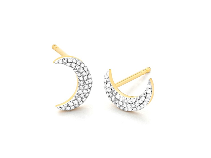 White Diamond 14K Yellow Gold Over Sterling Silver Mini Moons Stud ...