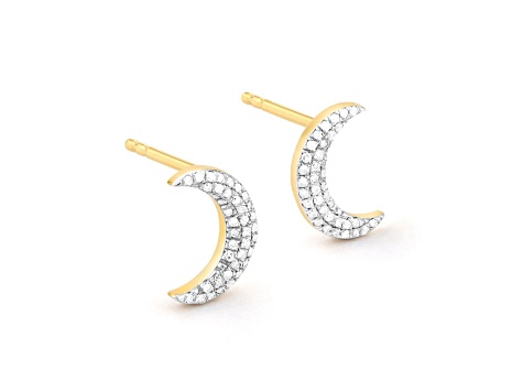 White Diamond 14K Yellow Gold Over Sterling Silver Mini Moons Stud ...