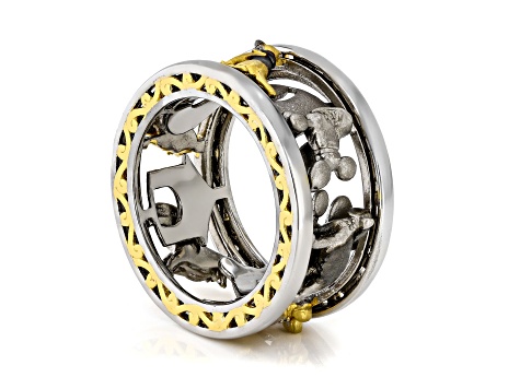 White Diamond Rhod/24k Yellow Gold Over Palladium Sterling Silver Big ...