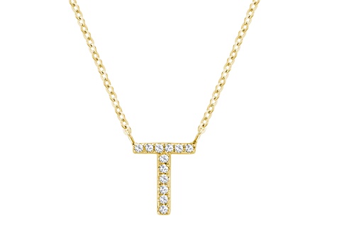 10K Yellow Gold Block Yellow Diamond Initial Letter T Pendant with ...