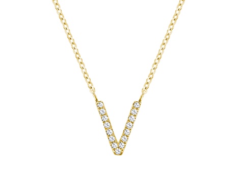 10K Yellow Gold Block Yellow Diamond Initial Letter V Pendant with ...