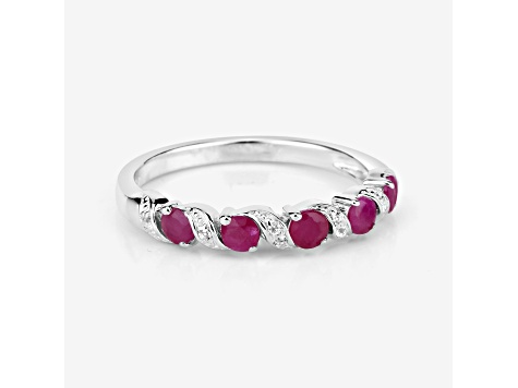 Ruby and White Topaz Sterling Silver 5 Stone Band Ring - 1OXW3B | JTV